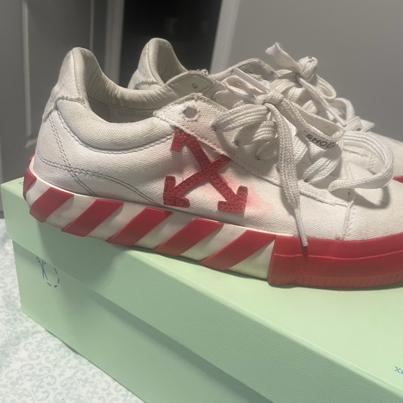 Off-White | Shoes | Canvas Low Vulcanized White Red Off White | Poshmark